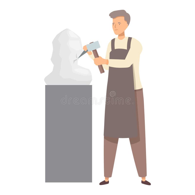Sculptor Working Using Hammer and Chisel on Stone Bust Stock Vector ...