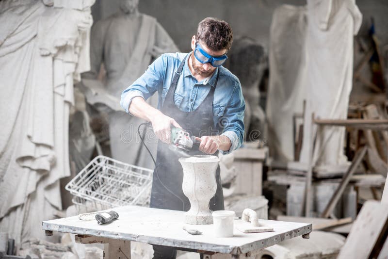 Sculptor Working with Sculptures in the Studio Stock Photo - Image of ...