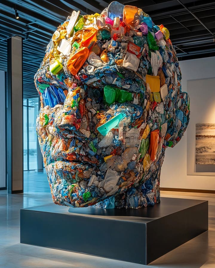 Sculptural Artwork Representing a Human Head Made from Diverse ...