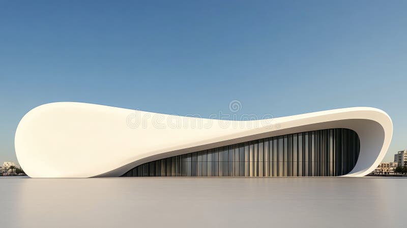Sculptural Building Design on the Waterfront Under a Clear Sky Stock ...