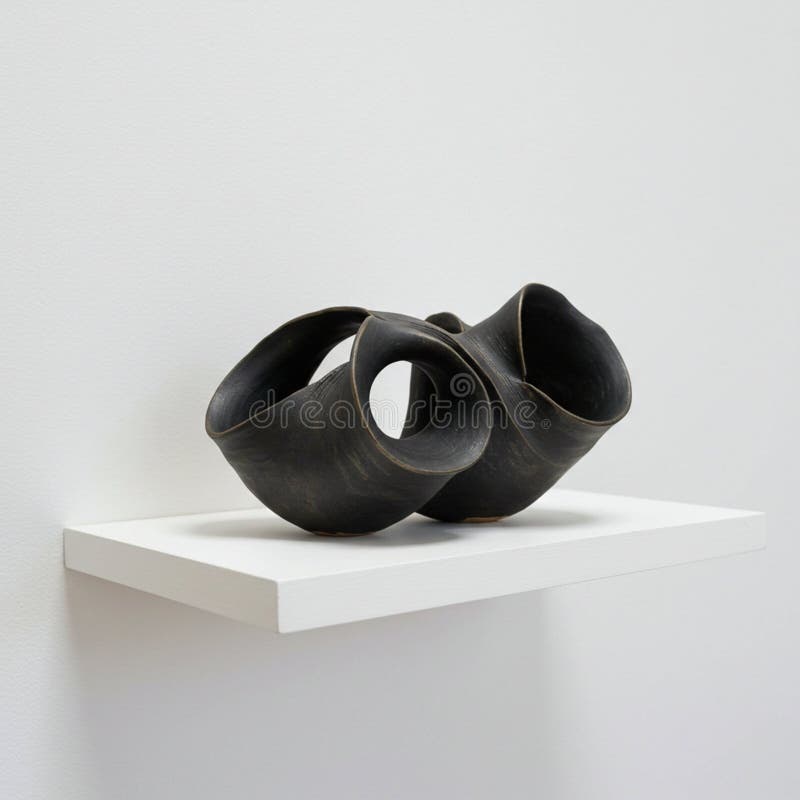 Sculptural Ceramic Piece Featuring Intertwining Black Loops with Smooth ...