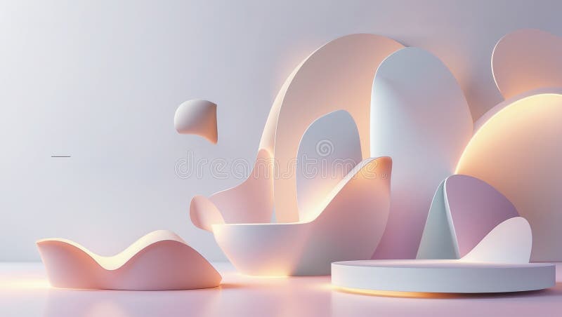 Sculptural Glowing Forms in Modern Abstract Space Stock Illustration ...