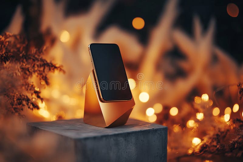 Sculptural Phone Holder in Brushed Gold Placed on a Stylish Surface ...