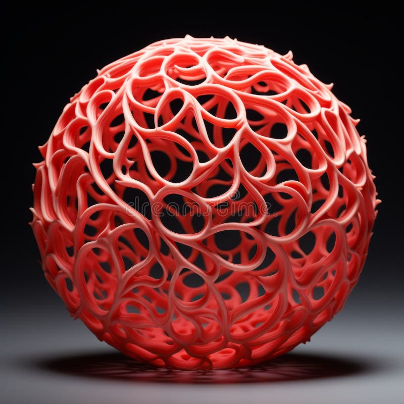 Sculptural Precision: Triangular Red Ball with Spiral Vines Stock Image ...