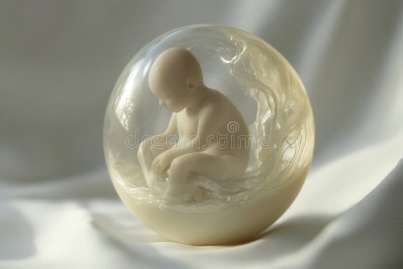 Sculptural Representation of a Human Figure Encased in a Translucent Sphere with Soft Lighting ...