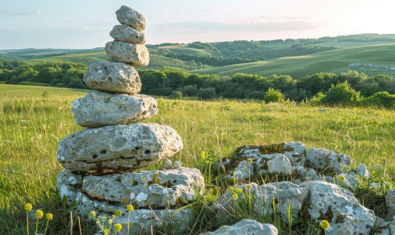 Sculptural Stack of Limestone Boulders in a Lush Green Meadow Stock ...