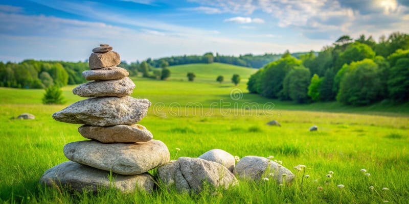 Sculptural Stack of Limestone Boulders in a Lush Green Meadow AI ...