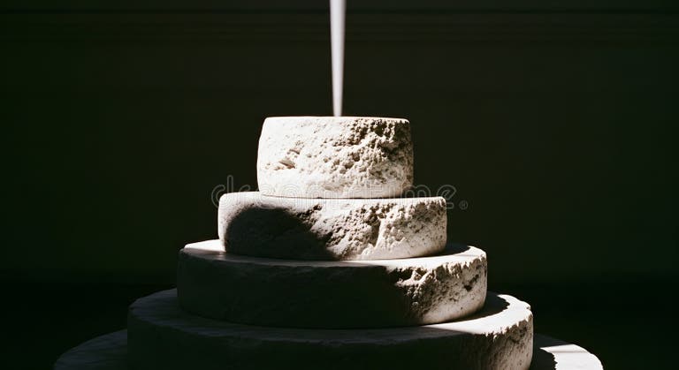 Sculptural Stack of Rough-hewn Circular Forms Bathed in a Dramatic Vertical Light Ray Stock ...