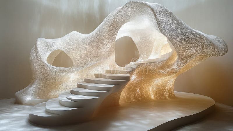 Sculptural White Staircase with Fluid Organic Design in a Minimalistic Illuminated Setting Stock ...