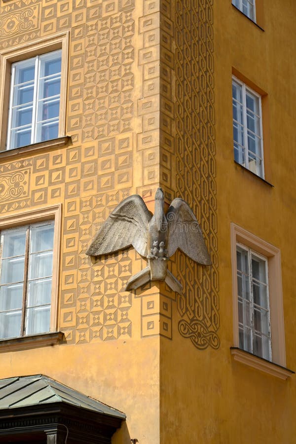 Sculpture of a Bird at the Corner of the Old Building. Warsaw, Poland ...