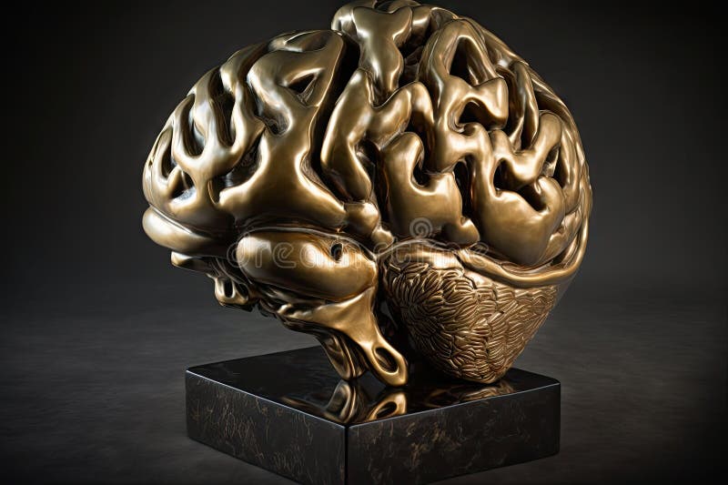 Sculpture of Brain Made of Bronze on Dark Background Stock Illustration ...