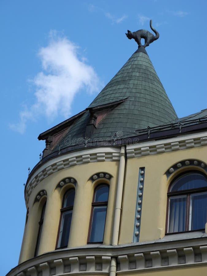 Sculpture of a Cat on the Roof of Riga. Stock Image - Image of ...