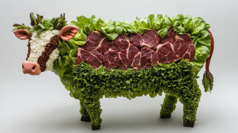A Sculpture of a Cow Made Out of Meat and Vegetables, AI Stock Photo - Image of slice, animal ...