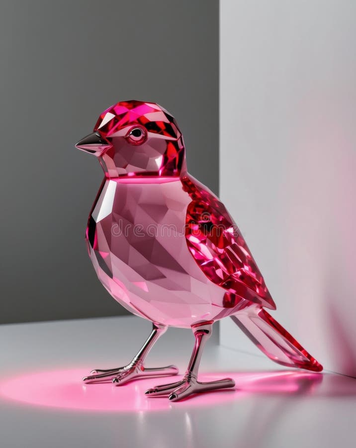 Sculpture of a Crystal Bird Glowing in Pink Neon. Stock Image - Image ...