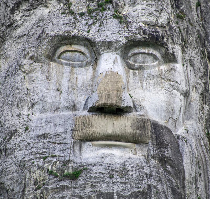 Sculpture of Decebal Head in Romania Stock Photo - Image of white ...