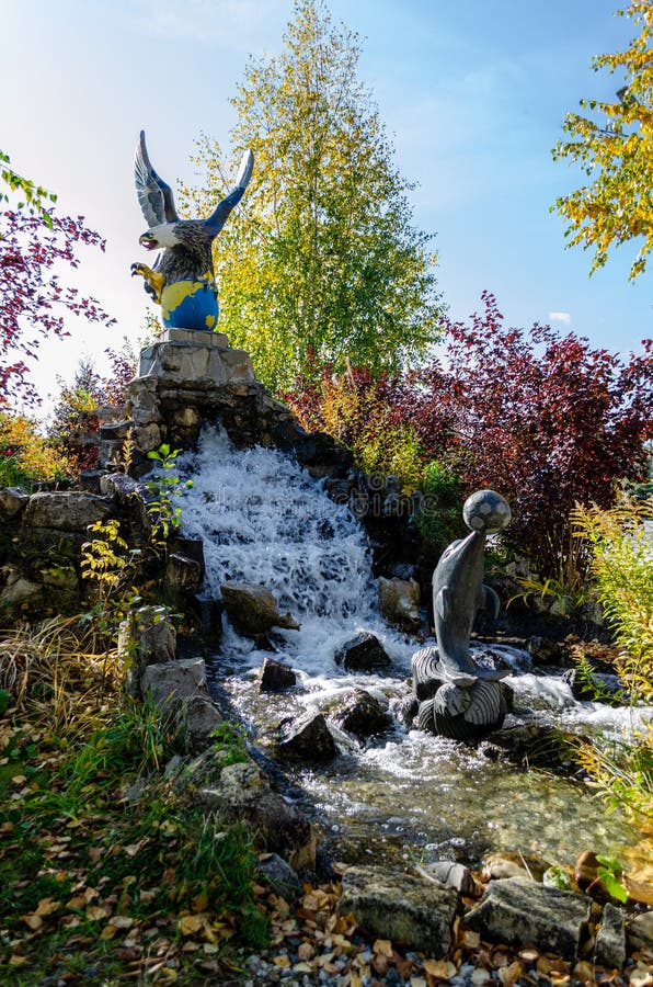 Sculpture of an Eagle, Waterfall, , River, Stock Image - Image of ...