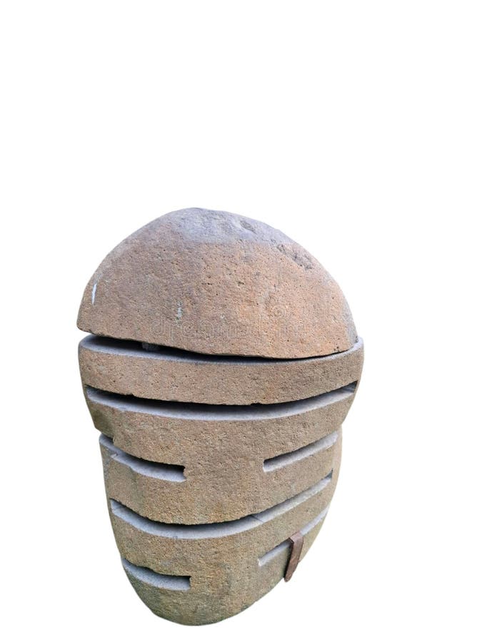 Abstract Stone Sculpture with Segmented Design on White Background ...