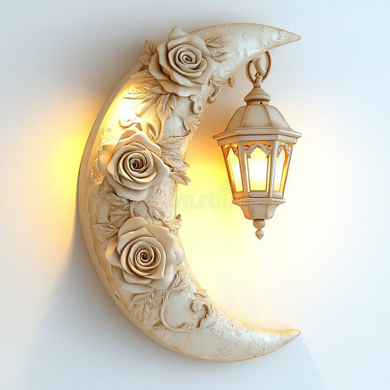 A Sculpture Featuring a Crescent Moon Illuminated with Roses and ...