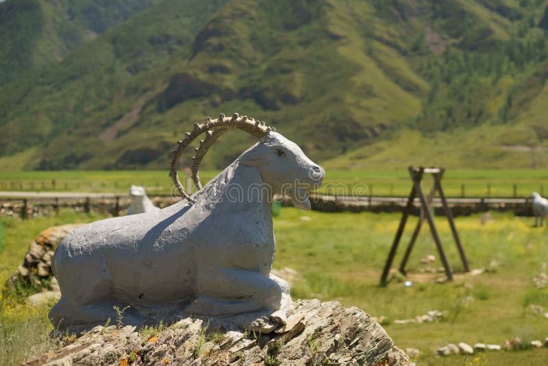 Sculpture of a Goat in Republic Altai Stock Photo - Image of beard ...