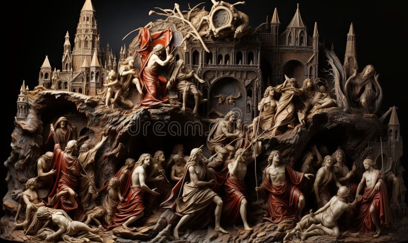 Sculpture of Group of People in Front of Castle Stock Photo - Image of ...