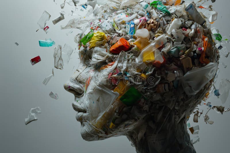 Human Face Portrait Made from Plastic Waste Stock Illustration ...