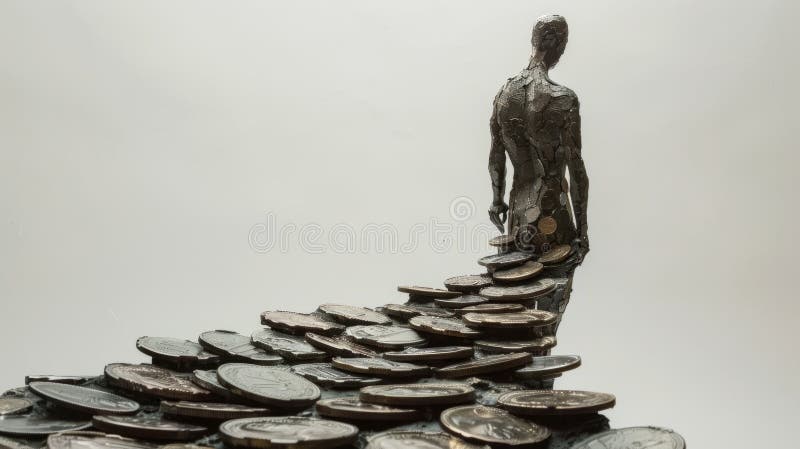 Sculpture of a Human Figure Transitioning into a Pile of Coins Stock ...