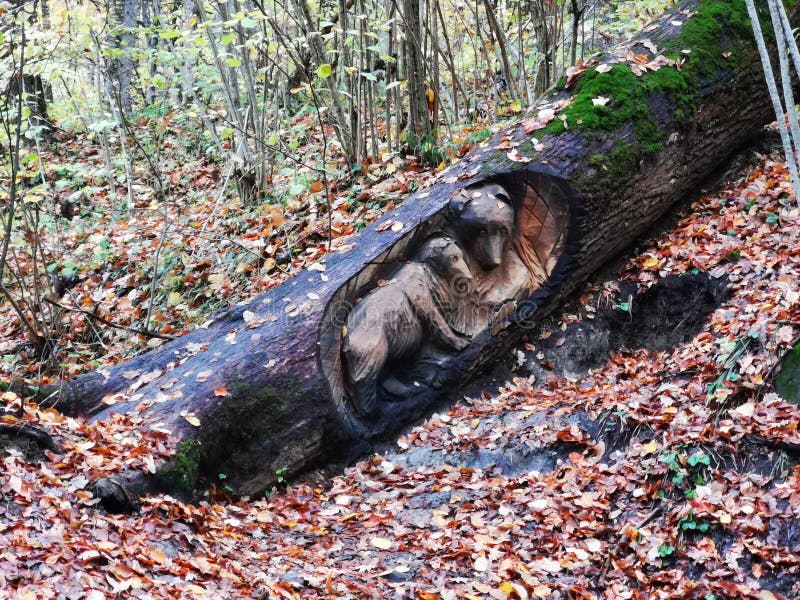 The Sculpture Inside a Tree Trunk Editorial Image - Image of brown ...