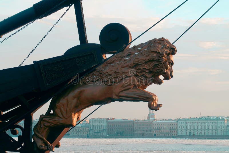 Sculpture of a Lion on the Front of the Ship Stock Photo - Image of ...