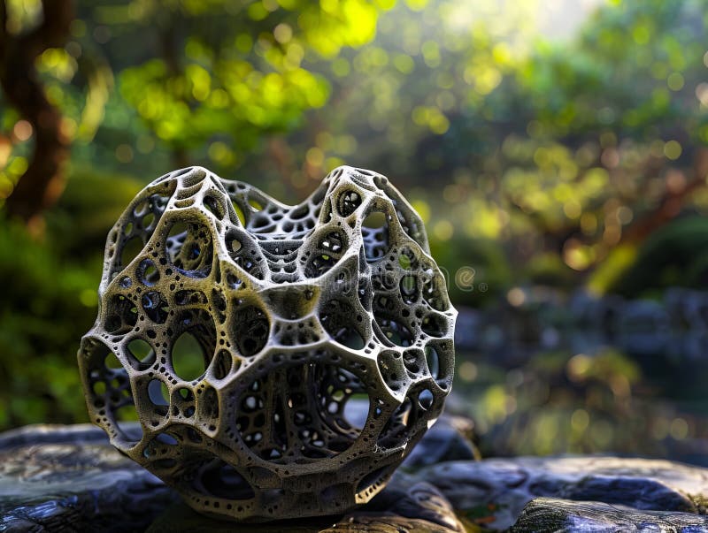 A Sculpture Made of Metal on Top of Rocks Stock Image - Image of ball ...