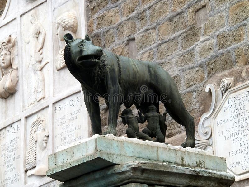 Sculpture of a Mother-wolf Feeding Romulus and Remus, Rome, Stock Image ...