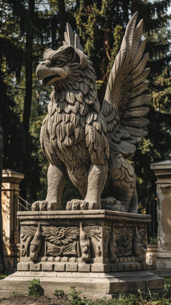 Sculpture of a Mythical Griffon with Powerful Wings Stock Illustration ...
