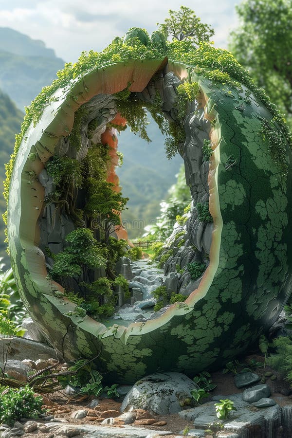 A Sculpture Representing a Rock with Trees Growing Out of it Stock ...