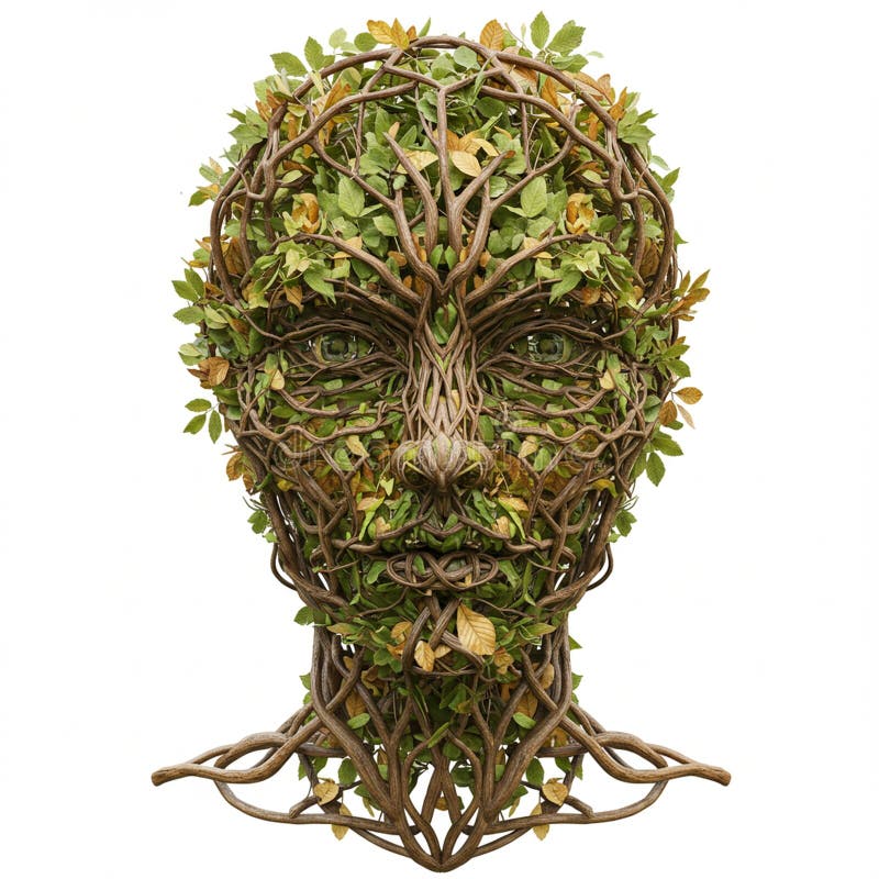 A Sculpture Resembling a Human Face, Crafted from Intertwining Branches ...