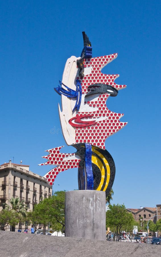 Sculpture Roy Lichtenstein Face of Barcelona Editorial Photography - Image of exterior ...