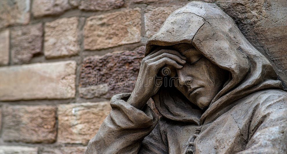 Sculpture the Thinker. a Bas-relief of the Thinker on a Brick Wall ...