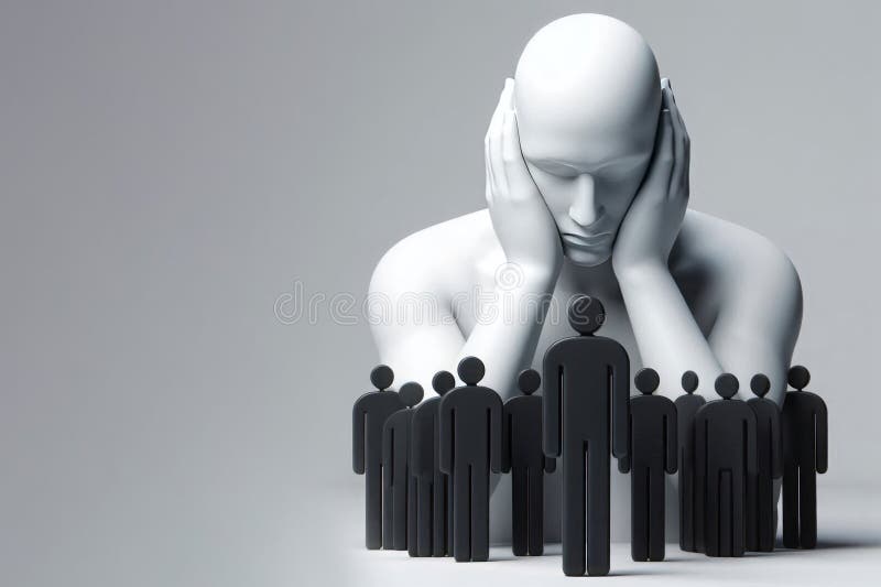 Sculpture of a Thinking Man with Figures of People. Space for Text ...