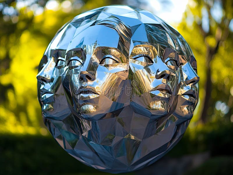 A Sculpture of Three Faces in the Shape of a Sphere Stock Photo - Image ...