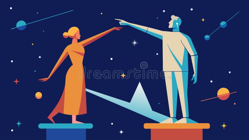 A Sculpture of Two Figures One Pointing Towards the Stars while the ...