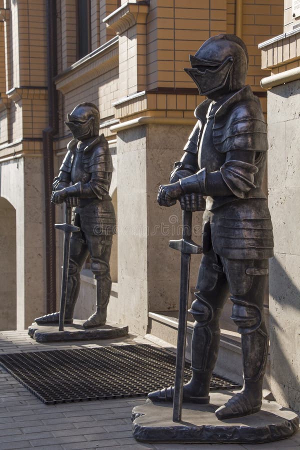 Sculpture of Two Medieval Knights Stock Image - Image of statues ...