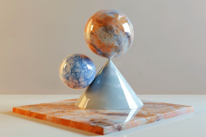 Sculpture of Two Spheres Sitting on a White Marble Base Stock ...