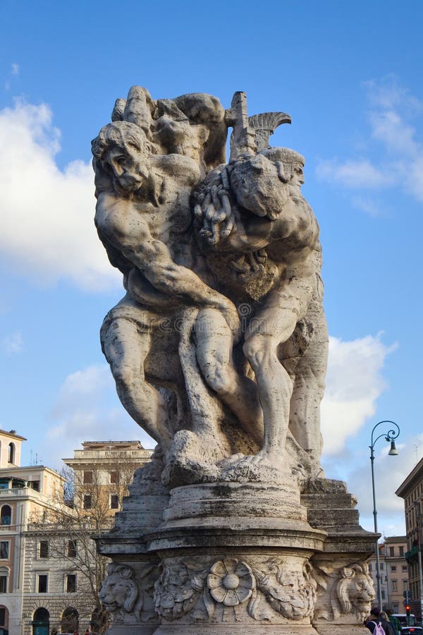 Sculpture of Victor Emanuel II Bridge in Rome, Italy Stock Photo ...