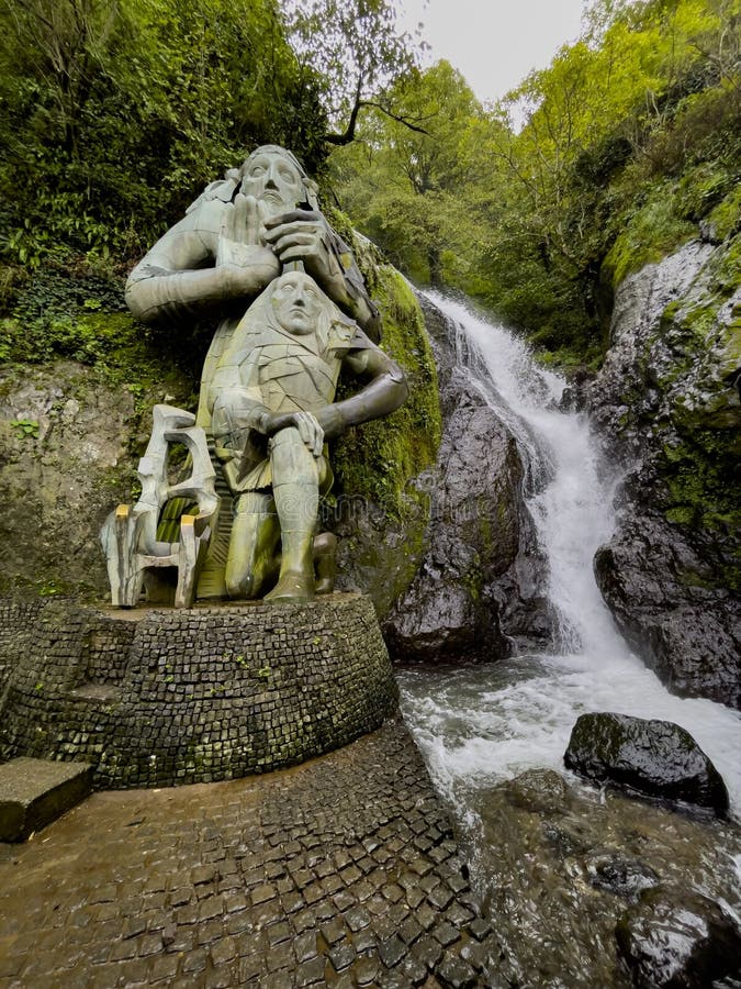 Sculpture and Waterfall Texture from the Symbols of Georgia Editorial ...