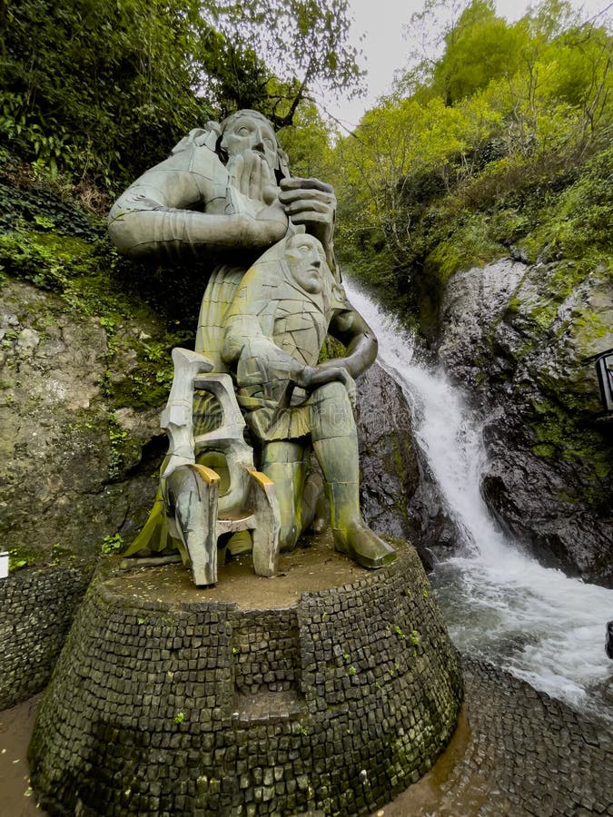 Sculpture and Waterfall Texture from the Symbols of Georgia Editorial ...
