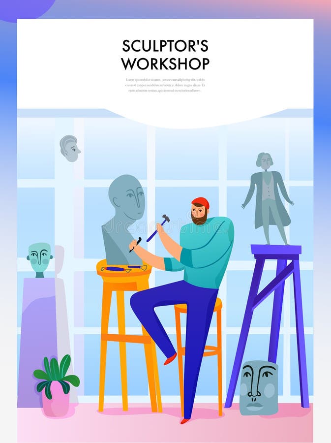 Sculpture Workshop Illustration Stock Vector - Illustration of male ...