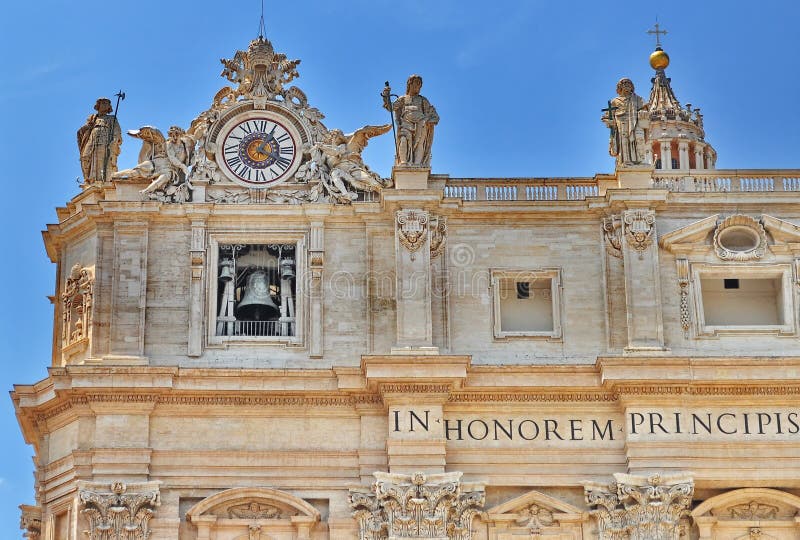 Sculptures and Clock on the Facade of Saint Peter Basilica Editorial ...