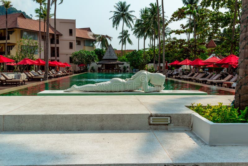 Sculptures by the pool stock image. Image of nature, sculpture - 66338431