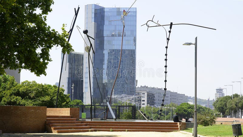 Sculptures in a Square with Modern Building Editorial Stock Image ...
