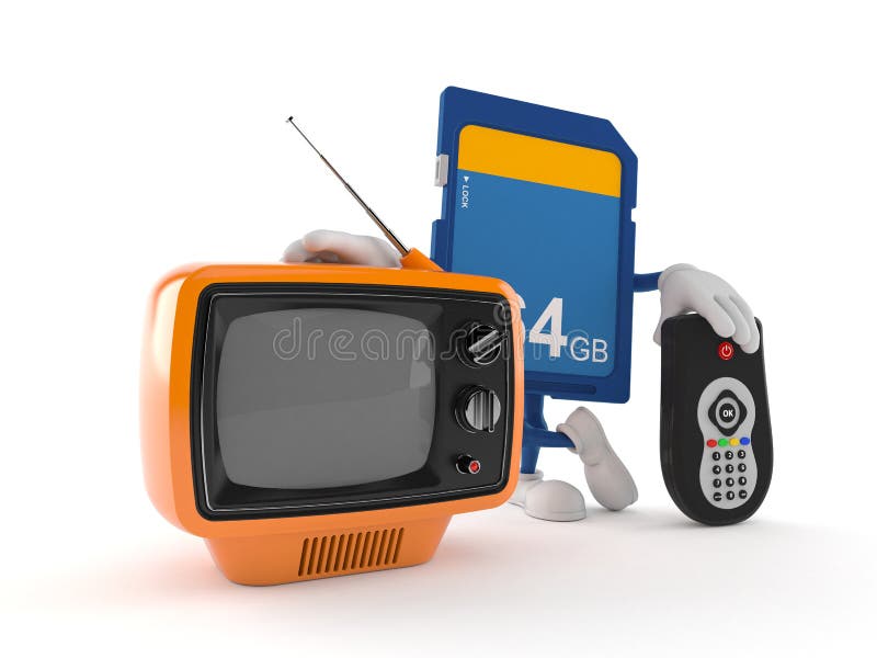 SD Card Character with Tv Set and Remote Stock Illustration ...