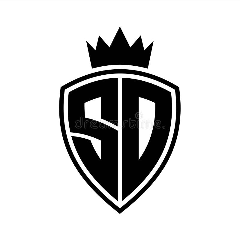 SD Letter Monogram Shield and Crown Outline Shape with Black and White ...
