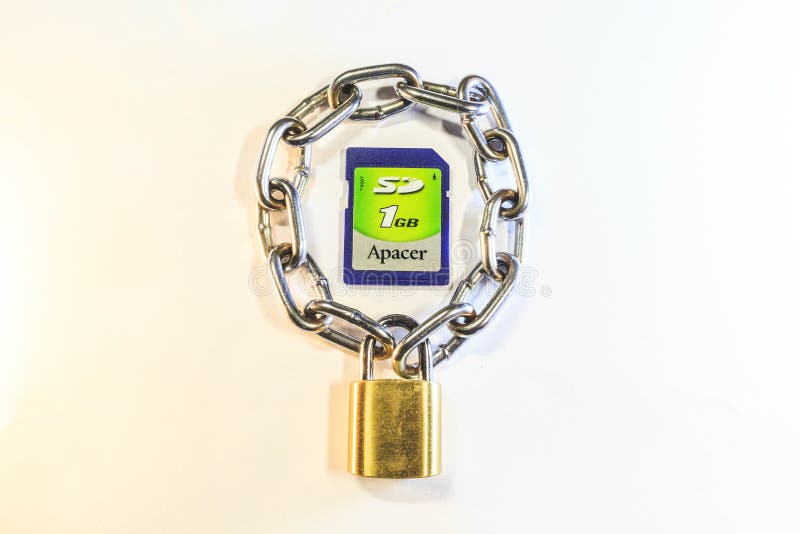 Sd Memory Card Protected by a Lock with a Chain Editorial Photo - Image ...